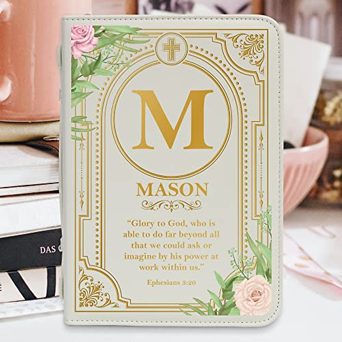 10x7 Inch Personalized Bible Cover – Create Your Own Design, Custom Bible Cover and Carrying Case with Handle – Leatherette Book Covers and Bible Case for Women - White (Design 4)