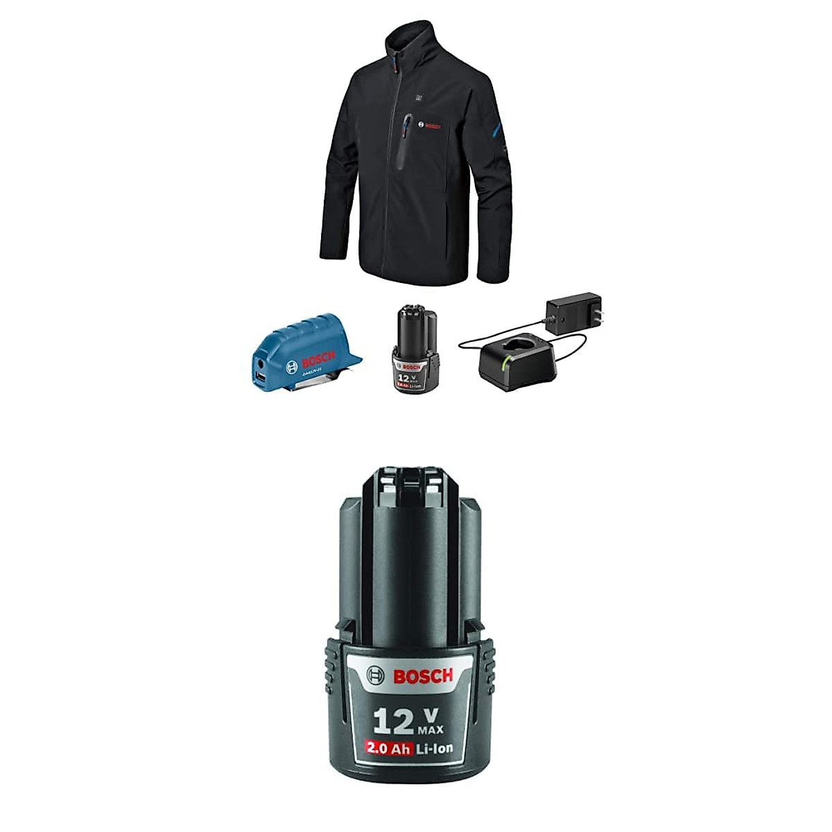 BOSCH GHJ12V-20MN12 12V Heated Jacket Kit & BAT414 High Capacity Lithium Ion 2.0 Ah Battery