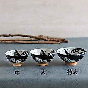 MINORU TOUKI White Wave Whale Blue Ceramic Rice Bowl Small φ4.72×H2.4in 5.64oz Made in Japan
