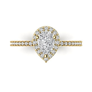 0.8 Ct Pear Cut Clear Simulated Diamond 14K Yellow Gold Halo Solitaire with Accents Engagement Promise Bridal Ring Size 8.5