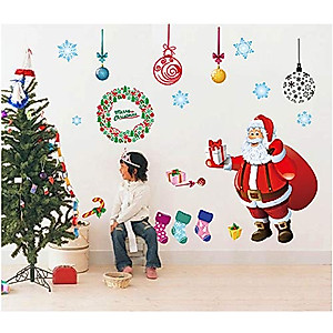 YULOONG Christmas Windows Static Stickers Clings Removable Vinyl Santa Claus Christmas Tree Snowman Snowflake Deer DIY Wall Window Door Mural Showcase Decal Sticker