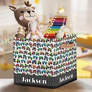 RIRIX Personalized Storage Bin, Custom Storage Baskets for Organizing with Handles, Foldable Storage Box for Closet Cloth Baskes Toy Big Truck