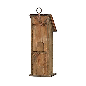 Glitzhome 14.5" H Wooden Garden Bird House Hanging Two-Tiered Distressed with Flowers Decorative Birdhouse