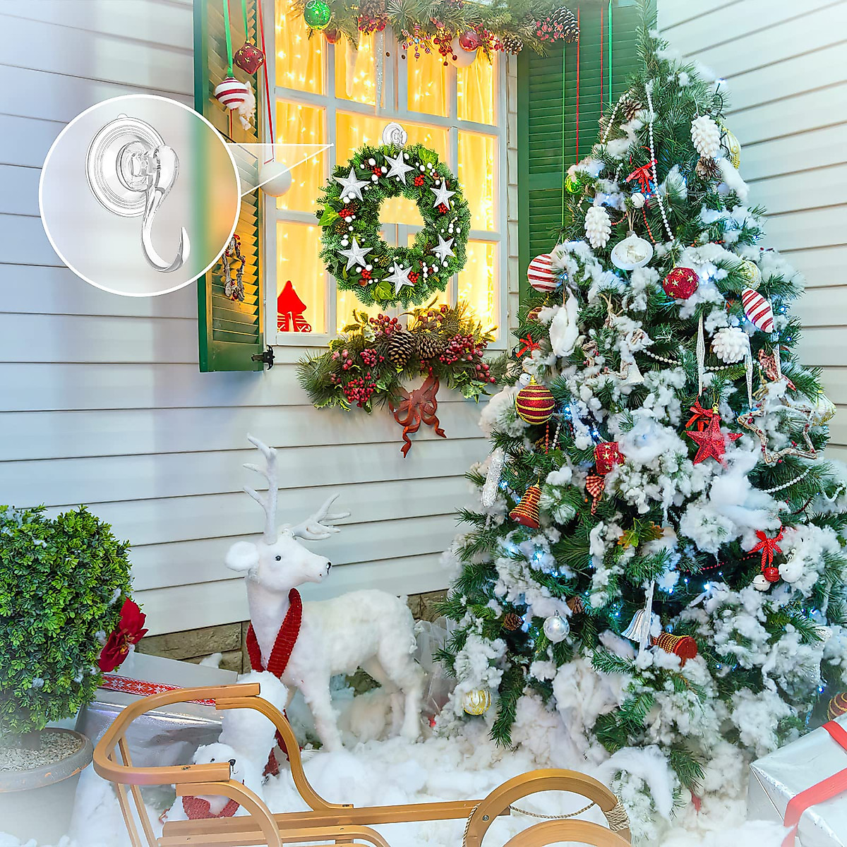 VIS'V Suction Cup Hooks, Large Clear Heavy Duty Vacuum Suction Hooks with Wipes Removable Strong Window Glass Door Kitchen Bathroom Shower Wall Suction Hanger for Towel Loofah Utensils Wreath - 5 Pcs