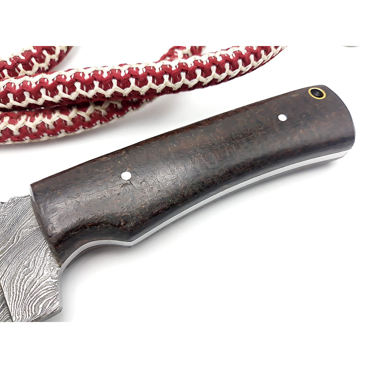 Nooraki SK-65 Handmade Damascus Hunting Knife 8.5 inches Full Tang Blade with Leather Sheath Skinner Knife, Exotic Walnut Wood Handle