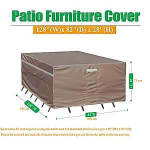 Garden Balsam Heavy Duty Waterproof Patio Furniture Covers,Fade Resistant Outdoor Table and Chair Covers Rectangular 128"Wx 82"D x 28"H Brown