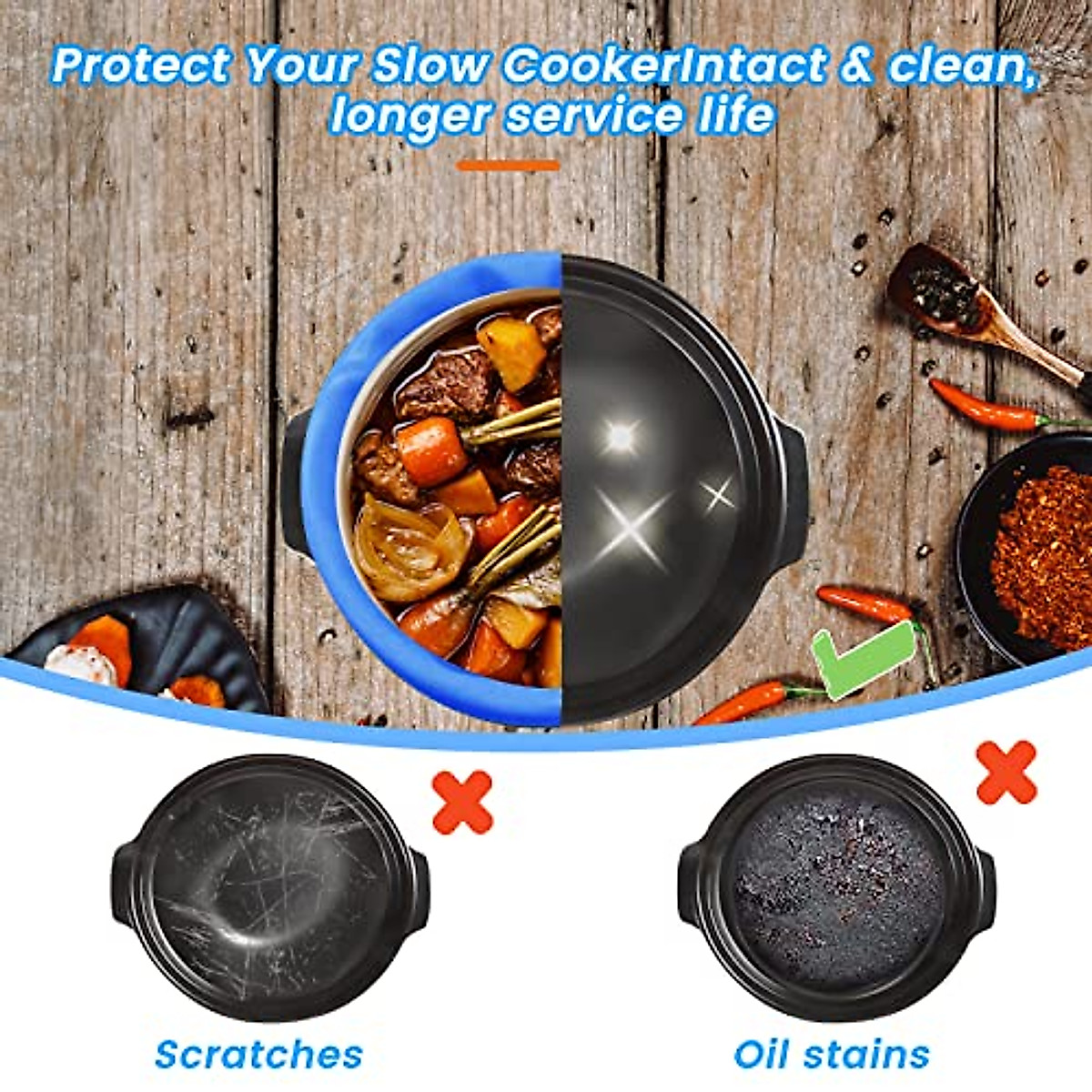 MQFORU Silicone Slow Cooker Liners fit Crockpot 6-8 Quart, 2 Pack Divider Silicone Liners for Crock Pot， BPA Free/Leakproof/Dishwasher Safe, for Most 6-8QT Oval Shape Cooking Liner