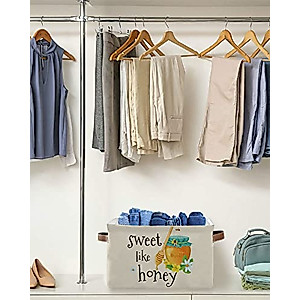 Storage Bins Large Storage Basket,Country Honey Cute Bee Collapsible Storage Bins with Handle,Plant Flower Leaf Storage Baskets Cube Organizer for Shelves Closet Nursery