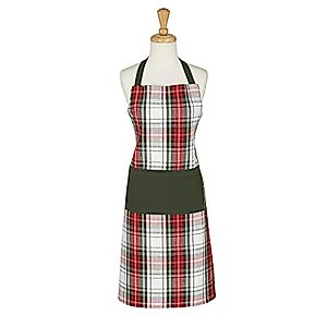 DII Unisex Kitchen Christmas Apron for Women & Men Adjustable Ties and Large Front Pockets, One Size, Holiday Plaid