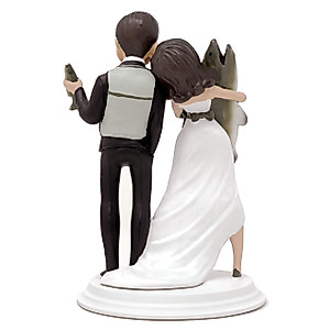 Dihtan Unique and Funny Fishing Wedding Cake Toppers Bride and Groom (Light Skin Dark Hair)