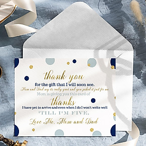 Paper Clever Party 25 Navy and Gold Baby Thank You Cards Pack – Boys Baby Shower Notes with Envelopes, Prefilled Message, Customizable Blank Stationery, New Parents Gift Ideas