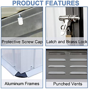 Metal Outdoor Storage Shed Galvanized Metal Garden Shed with Lockable Doors, Tool Storage Shed for Patio Lawn Backyard Trash Cans for Garden/Backyard/Home (Gray)