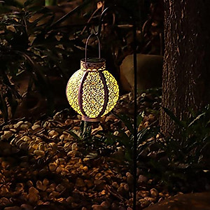 Outdoor Solar Lamp Retro Hollow Lantern Light Waterproof Iron Lantern LED Light for Home Garden Courtyard Landscape Walkway