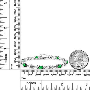 Gem Stone King 3.20 Cttw 925 Sterling Silver Green Nano Emerald Tennis Bracelet For Women | Gemstone May Birthstone | Oval 6X4MM | 7 Inch