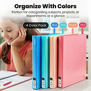 Yoobi 1/2 Inch Binder Set – 3-Ring Binders with 2 Pockets – Perfect for School or Office – Holds up to 100 Sheets – 4 Pack – Solid Multicolor Variety