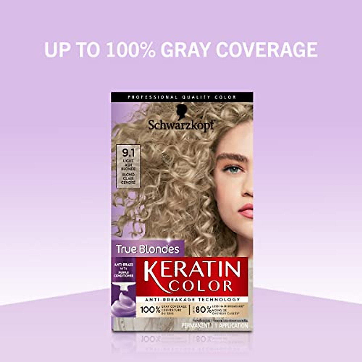 Schwarzkopf Keratin Color Permanent Hair Color Cream, 9.1 Light Ash Blonde, 1 Kit