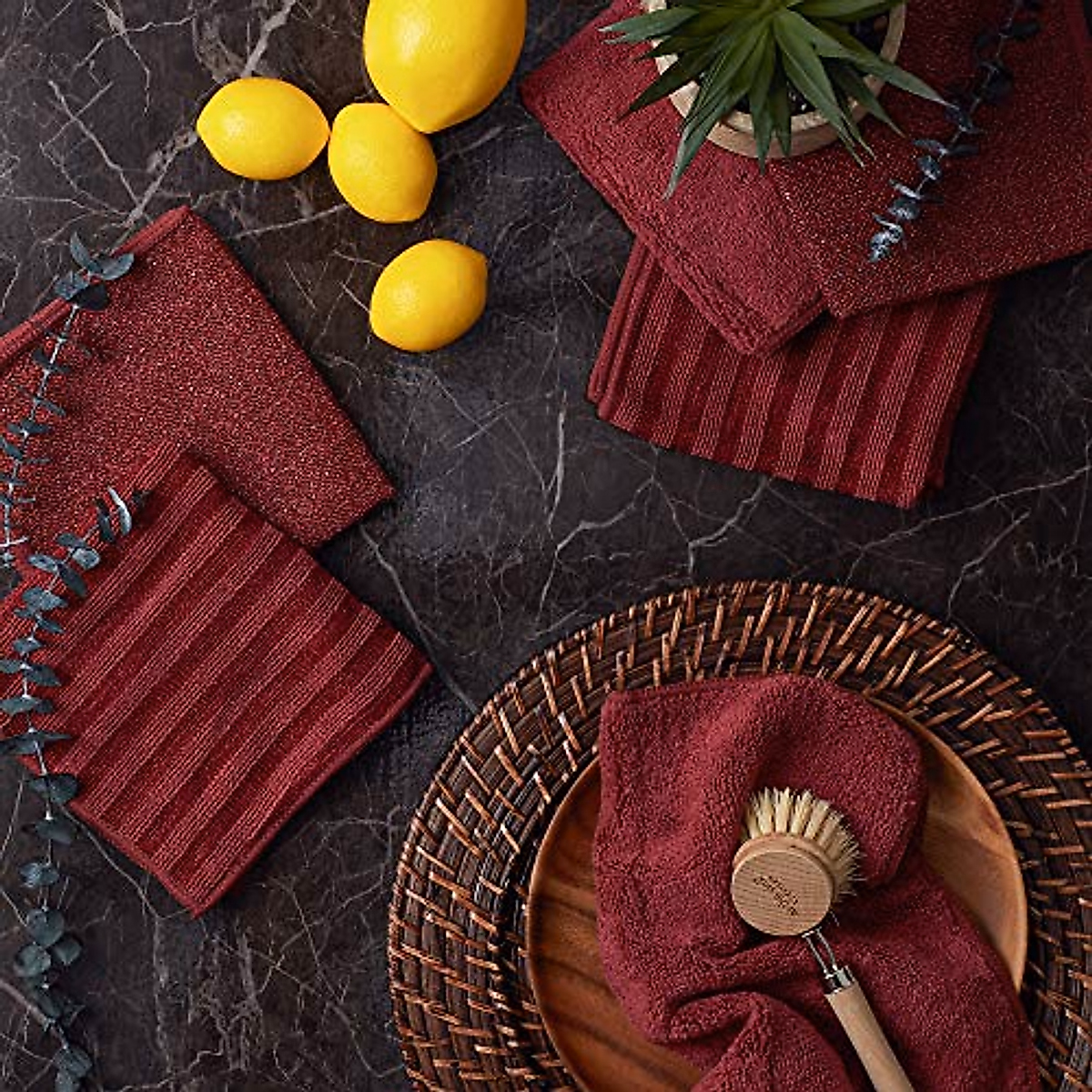 DII Microfiber Multi Purpose Cloths for Dishes, Stainless Steel and Glass for Cleaning, Drying and Polishing,12x12 (Set of 6) - Wine