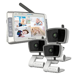 Moonybaby Trust 50 Long Range No WiFi Baby Monitor with 3 Cameras for 3 Rooms, Low EMF, Auto Noise Reduce