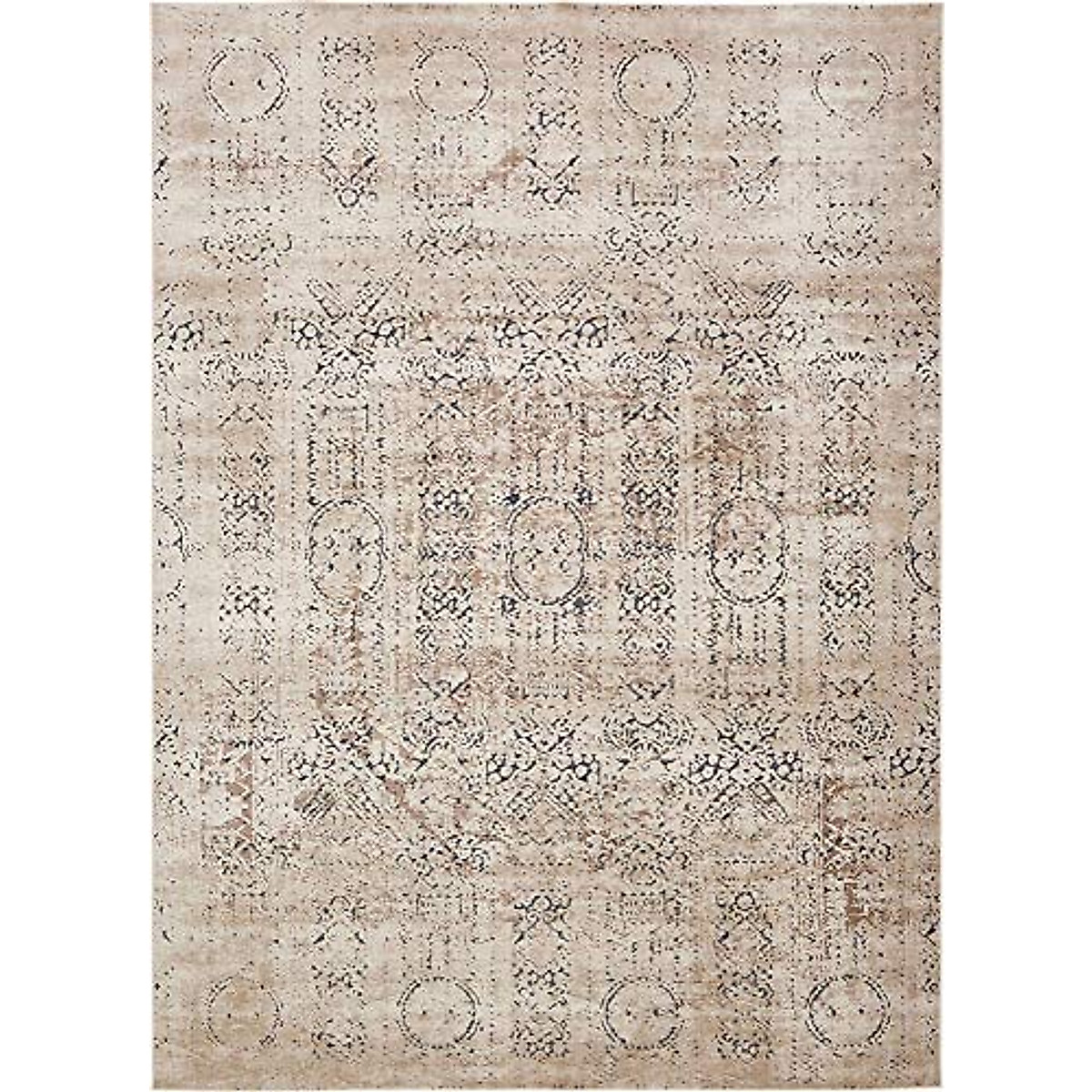 Unique Loom Chateau Collection Traditional, Vintage, Textured, Medallion, Distressed, Victorian Area Rug, 9 ft x 12 ft, Beige/Light Brown