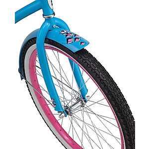 Schwinn Baywood Beach Cruiser Bike for Men Women, Ages 8 Up or Rider Height 4'8"-5'6", 24-Inch Wheels, Single Speed, Rear Cargo Rack, Bright Blue
