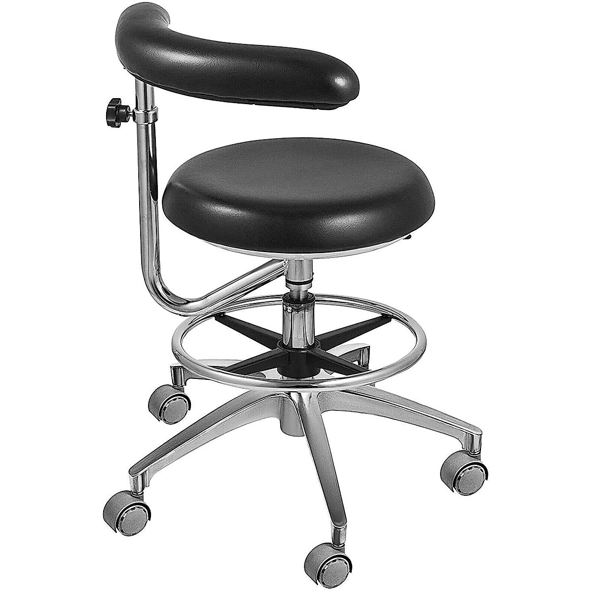 Dental Assistant Chair Hospital Nurse Stool Seat Height Adjustable PU Leather Black