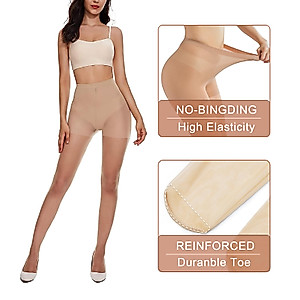 Weziarer 2 Pairs Women's Control Top Pantyhose - 20D Sheer Tights with Reinforced Toes-NUDE-M