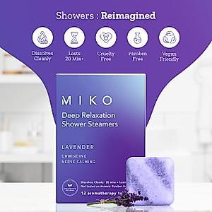 Miko Shower Steamers Aromatherapy for Women and Men, 12 Pack Long Lasting Essential Oil Infused Shower Bomb Aromatherapy for Stress Release and Relaxation, Valentine’s Day Gift for Him & Her -Lavender