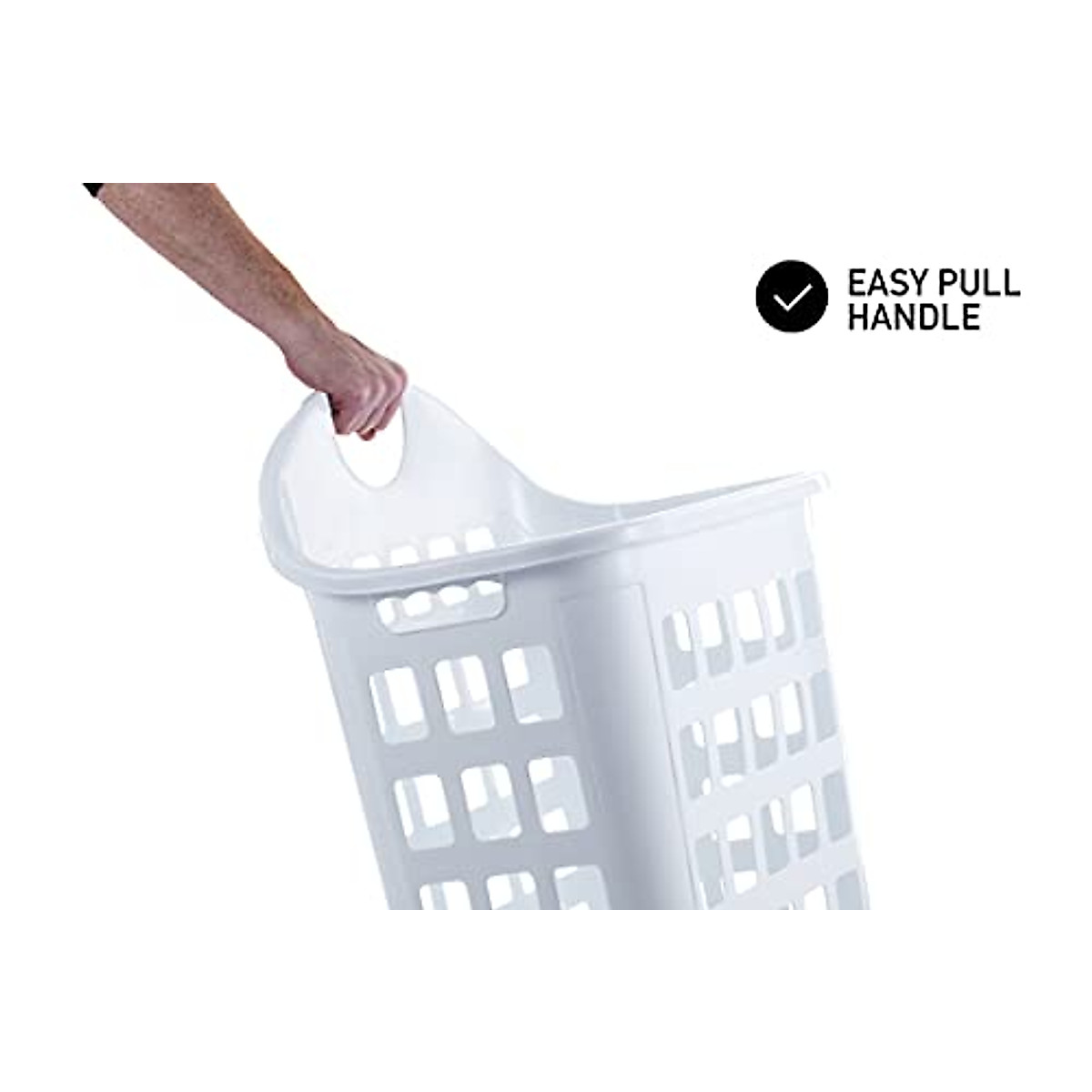 United Solutions Rolling Hamper with Built-In Handle, Two Bushel Capacity Holds 3 Loads of Laundry, Smooth-Gliding Thermo-Rubber Wheels, White, Ventilated Design