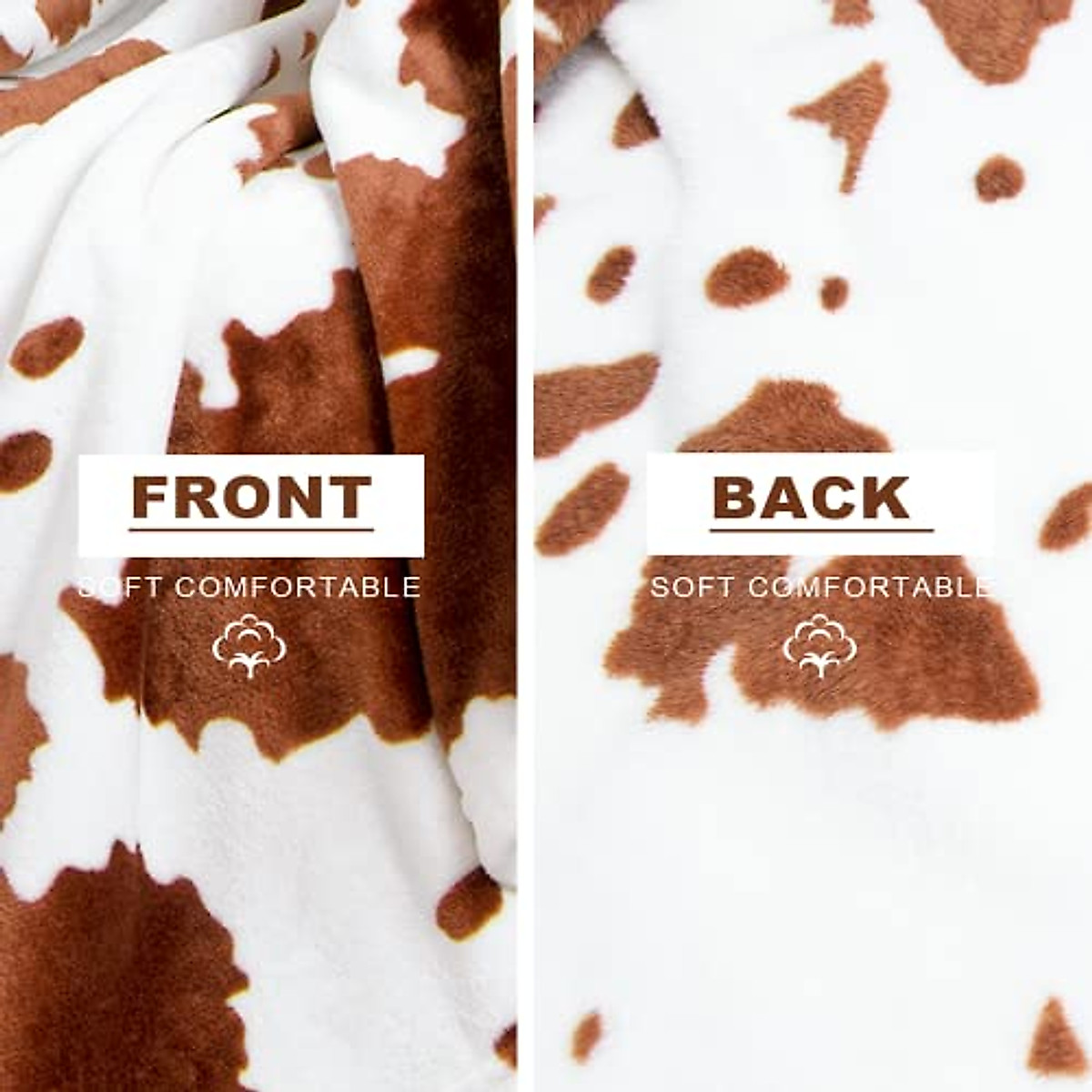 50x60IN Cow Print Blanket Brown Soft Fleece Throw Blanket Warm Plush Dog Blankets Lightweight Cozy Blanket Washable Home Décor Cow Print Throws for Adult Sofa Bed Couch Bedroom Living Room Dorm Room