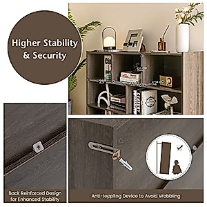 Giantex 8 Cube Bookcase, Freestanding 3-Tier Open Bookshelf, Modern Storage Display Cabinet, Wood Cube Storage Organizer for Living Room, Kid’s Room, Grey