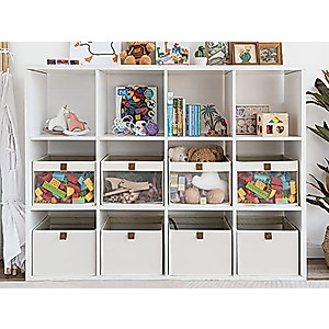 StorageWorks Closet Storage Bins with Clear Window and 2 Handles, Foldable Clothing Bins for Shelves, Large Fabric Organizer, Beige, 3 Pack