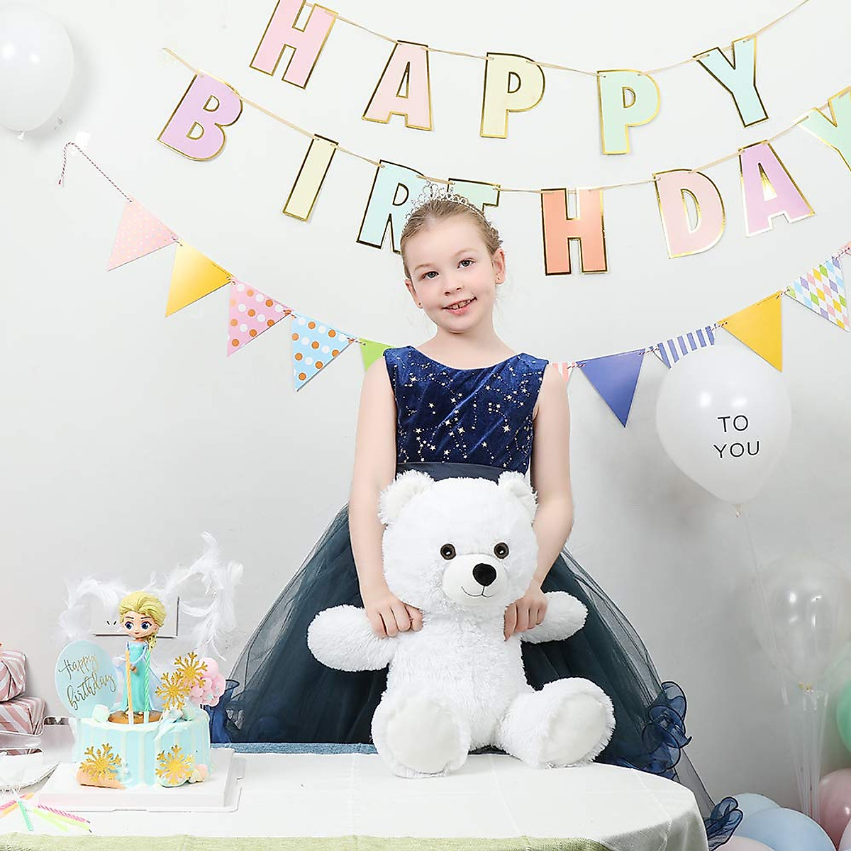 Tezituor White Teddy Bear Stuffed Animal, Cute 18 inch Stuffed Teddy Bear for Girlfriend Kids, Soft Plush Bear Stuffed Animal Valentine's Christmas Birthday Gifts