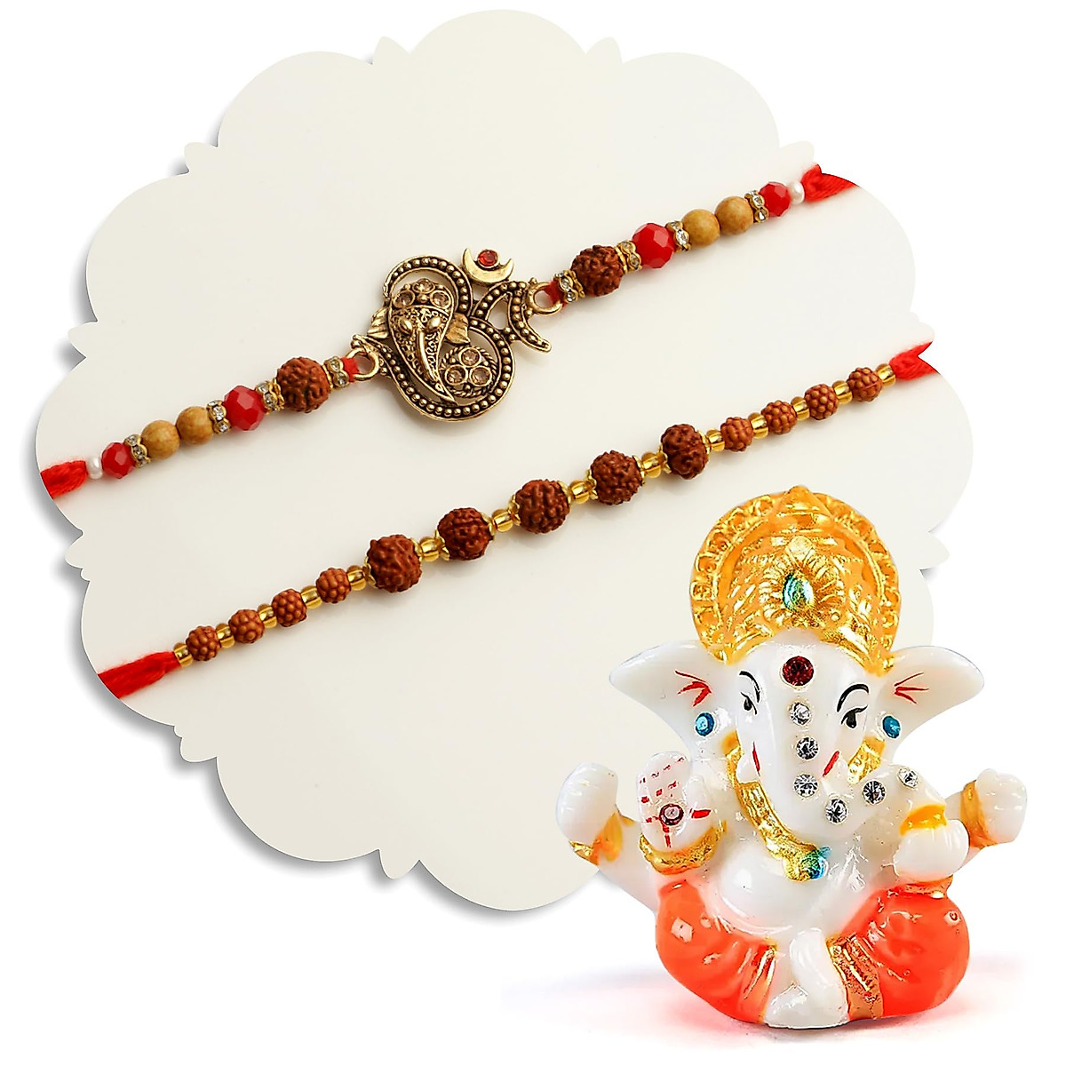 TIED RIBBONS Rakhi for Brother with Gift Set | Bhai Rakhi Set for Brother | Ganesha Statue | Mini Card | Roli Tika - Raksha bandhan Rakhi Bracelet for Brother Rakhi Thread | Rakhi Set for 2