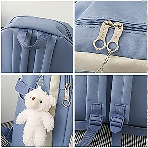 AONUOWE Kawaii Backpack Combo Set with Bear Pendant Shoulder Bag Pencil Case Teenager College Student Schoolbag Aesthetic Bookbag (Pink)