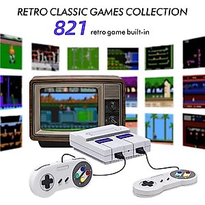 Super Retro Game Console Classic Mini HDMI System with Built in 821 Old School Video Games, Super Classic Edition System, Plug and Play