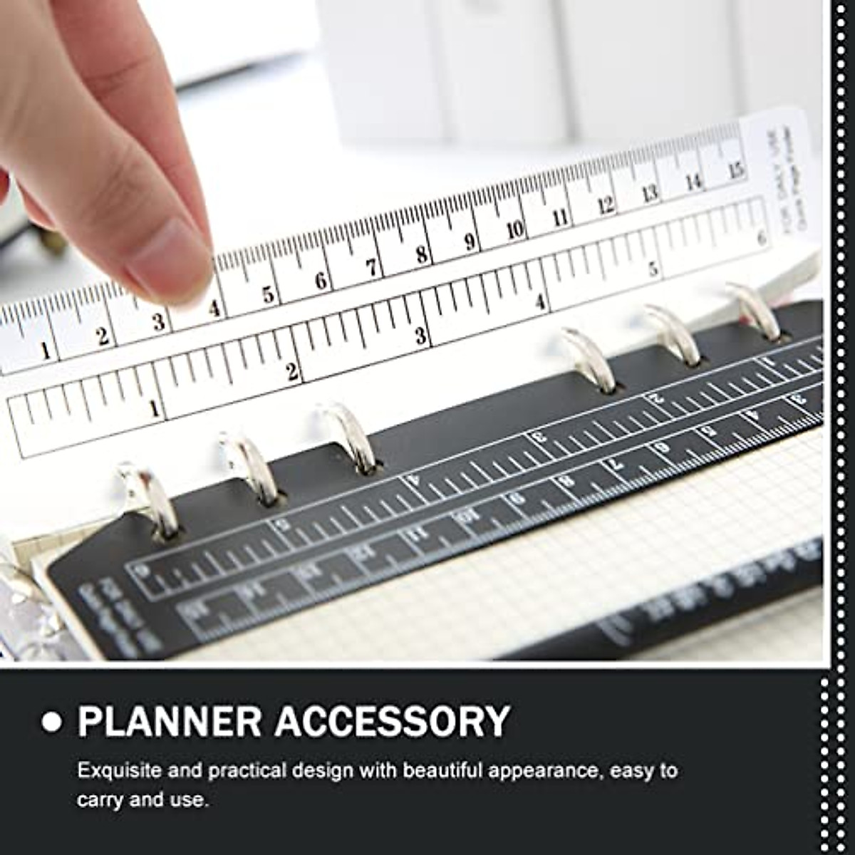 TOYANDONA Clear Binder 18Pcs Plastic Page Marker Snap- in Bookmark Binder Ruler for A5 A6 A7 Size 6- Hole Notebook Filler Planner Accessory Black Clear Multi- Function Planner Bookmark