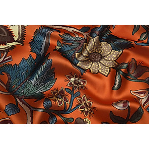corciova Large Lightweight Women Square Designer Silk Scarf Shawl Pashmina Wrap 53 x 53 Safety Orange Burgundy Florals