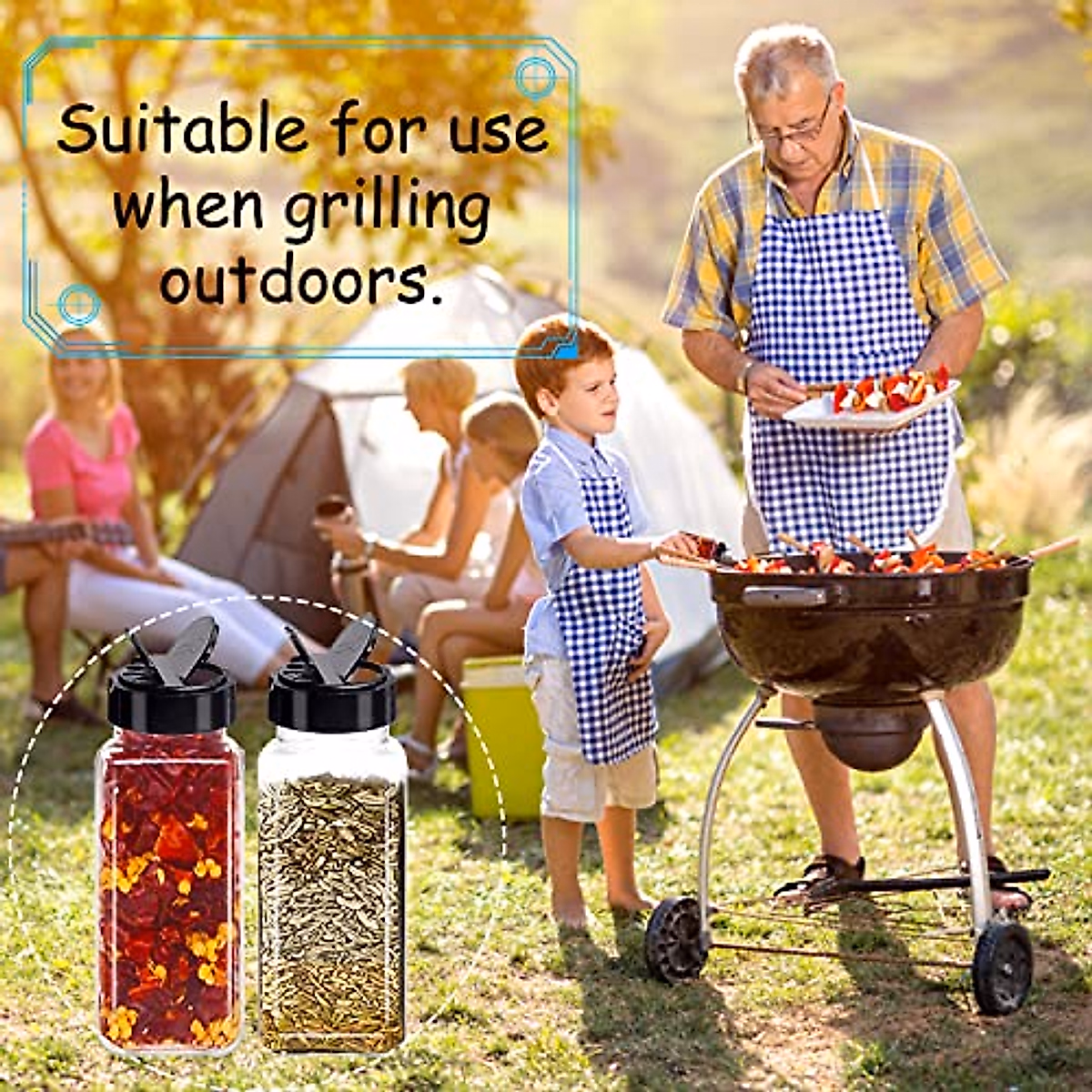 24 Pack 3.5oz Square Plastic Spice Jars,Seasoning Containers with Black Screw Lids to Pour or Shake,Empty Storage Spice Containers for Spice,Powders,Peppers