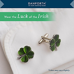 Danforth Four Leaf Clover Cufflinks – Handcrafted Green Clover Pewter Cufflinks – Made In USA