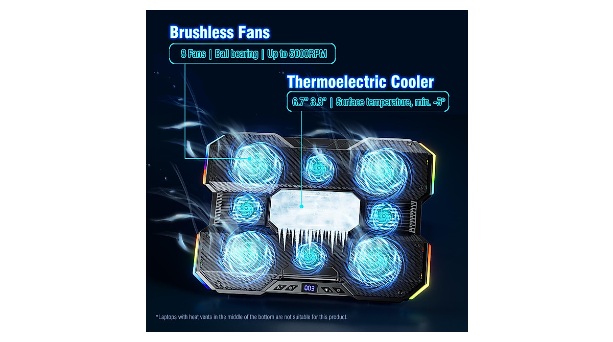 Powerful Gaming Laptop Cooling Pad with RGB Lights & Thermoelectric Cooler