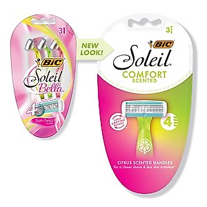 BIC Soleil Comfort, 4 Flexible Blades and Comfortable Grip, Disposable Razors for Women, Assorted Colors, 3-Count