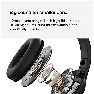 Belkin SoundForm Inspire Wireless Over-Ear Headset for Kids, Online Learning & Travel w/Built-in Microphone, 85dB Safe Volume Limit, 35H Battery - Compatible w/iPhone, iPad, Galaxy & More - Black