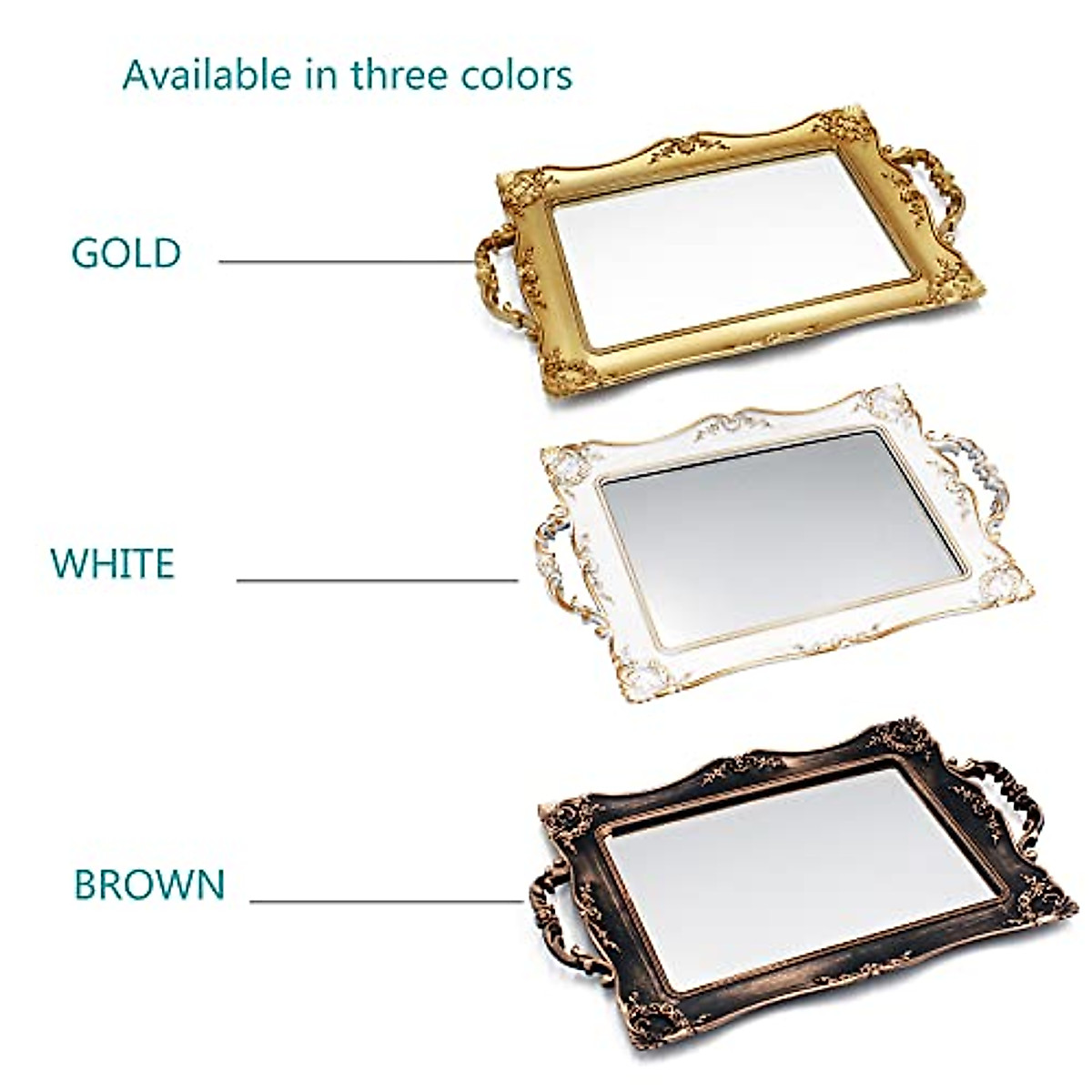 Tstarer Antique Decorative Gold Framed Square Mirror Tray, Jewelry & Cosmetics Organizer for Dresser, Square - 9.5" W x 14.5" L (Bronze)