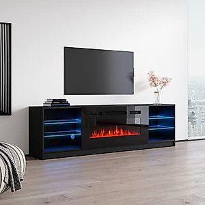 Meble Furniture Boston 01 Electric Fireplace Modern 79" TV Stand (Black)