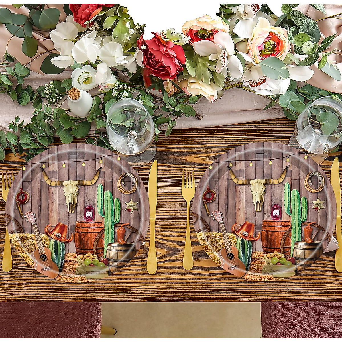 50Pcs Western Party Plates Western Cowboy Party Supplies 7"Wild West Dessert Paper Plates Wood Grain Plates Western Cowboy Theme Baby Shower Camp Fire Camping Barn Wild West Birthday Party Decor