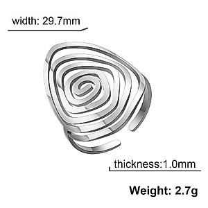 Dreamtimes Swirl Geometric Ring Spiral Swirl Ring Braided Wrap Style Women Stainless Steel Exaggerated Adjustable Thumb Open Ring Fashion Jewelry Gift for Wife Girlfriend