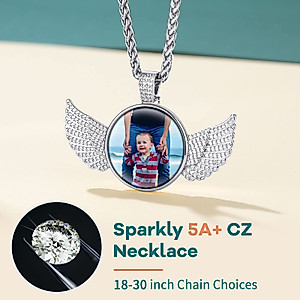 Angel Wings Necklace Chain with Picture Jewelry Gifts Photo Necklace for Men friend Husband Father