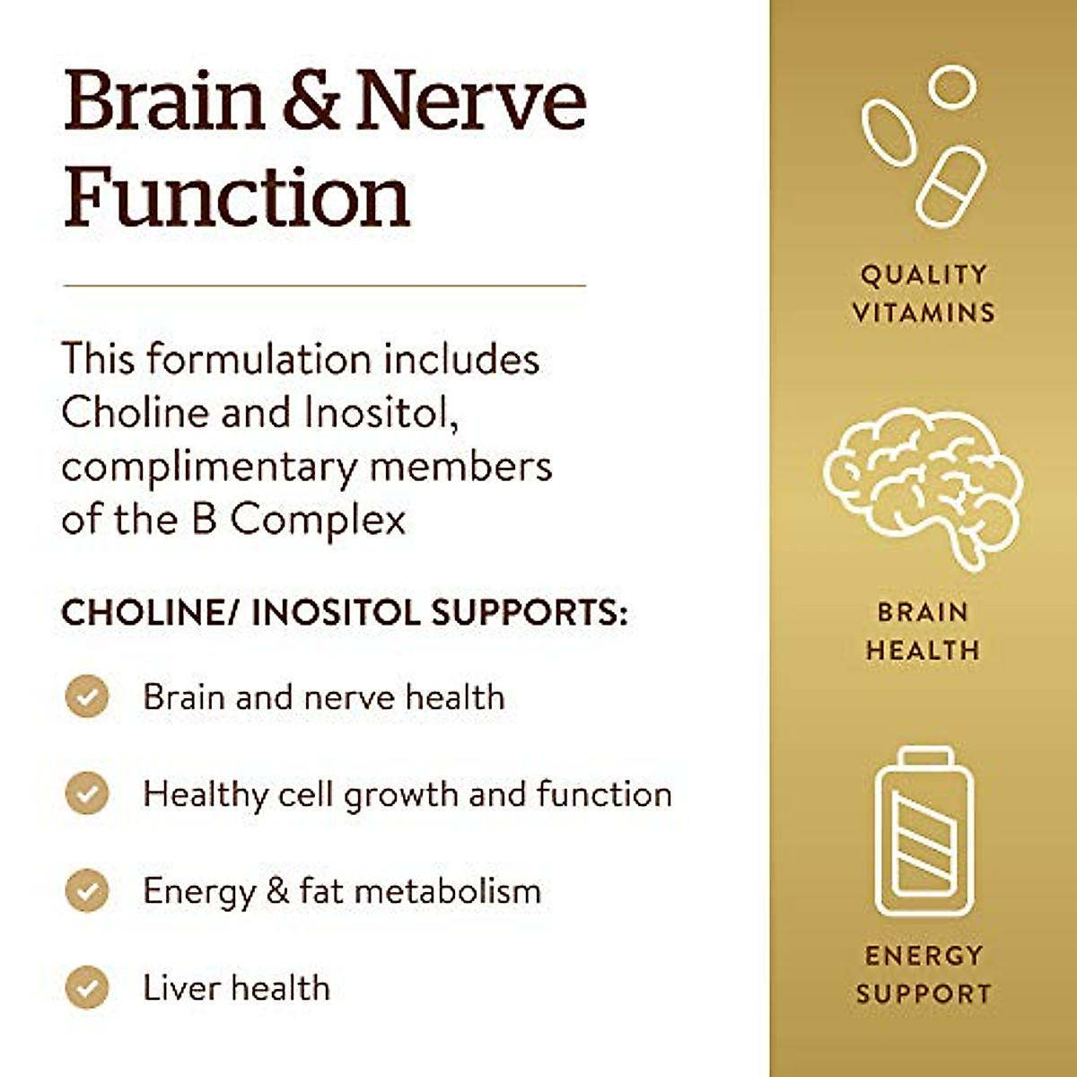 Solgar Choline/Inositol 500 mg/500 mg, 100 Vegetable Capsules - Energy Metabolism, Liver Health, Essential for Brain & Nerve Function - Non-GMO, Vegan, Gluten Free, Dairy Free, Kosher - 100 Capsules