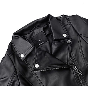 LOKTARC Boys Girls Spring Moto Faux Leather Jackets with Oblique Zipper Black 10-11 Years/Size 140