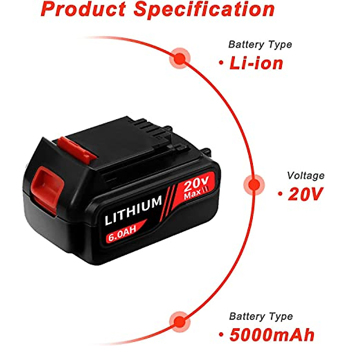 2 Pack 6.0Ah Battery Replacement for 20V Battery Max Lithium Ion Battery